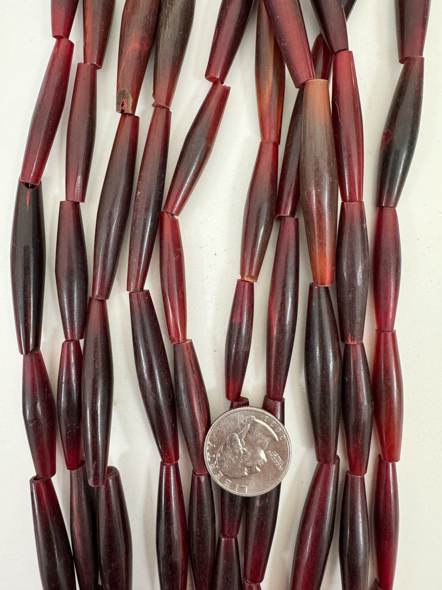 red horn, 34-52mm random assortment tube, 15" strand, sold per strand ...